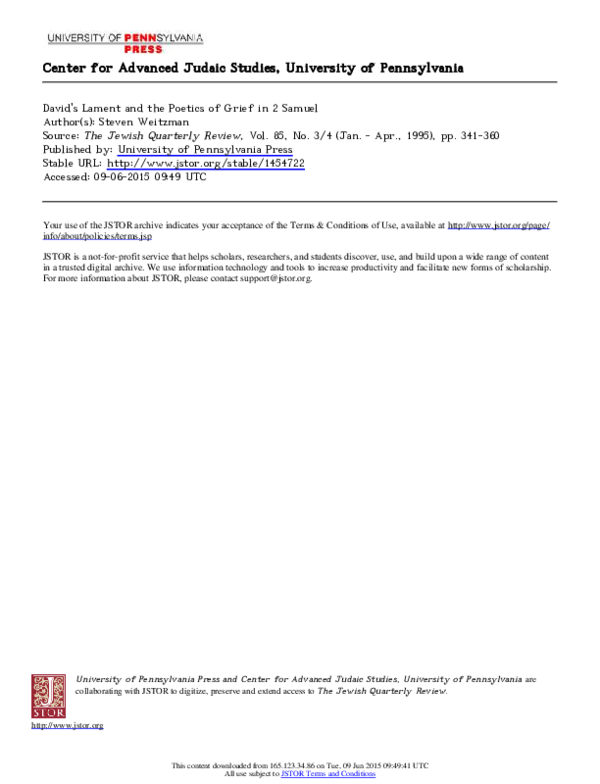 (PDF) David's Lament and the Poetics of Grief in 2 Samuel