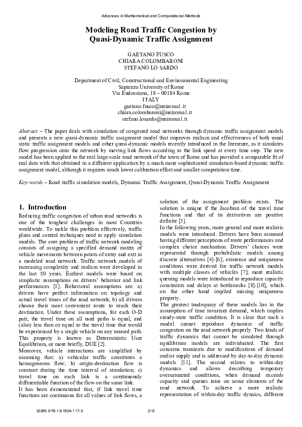 (PDF) Modeling Road Traffic Congestion by Quasi-Dynamic Traffic Assignment