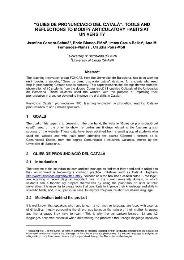 (PDF) Guies de pronunciació del català: tools and reflections to modify ...