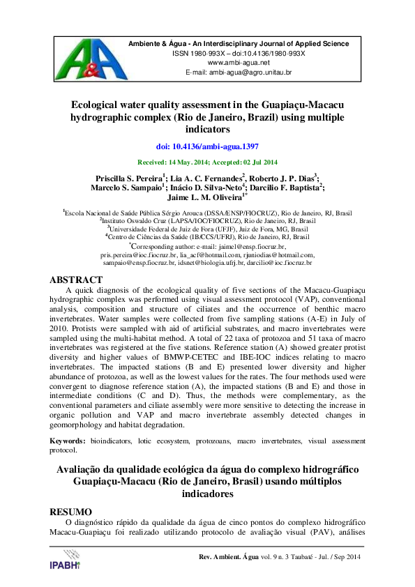 (PDF) Ecological water quality assessment in the Guapiaçu-Macacu ...