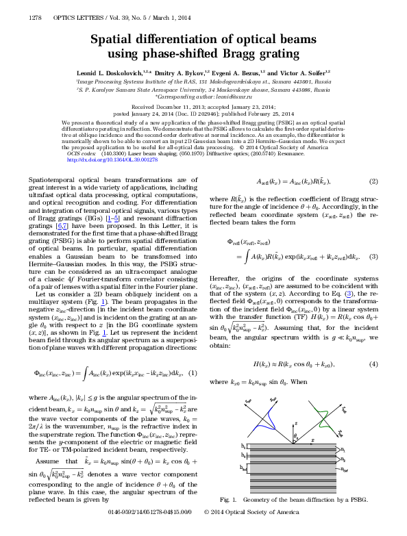 (PDF) Spatial differentiation of optical beams using phase-shifted Bragg grating