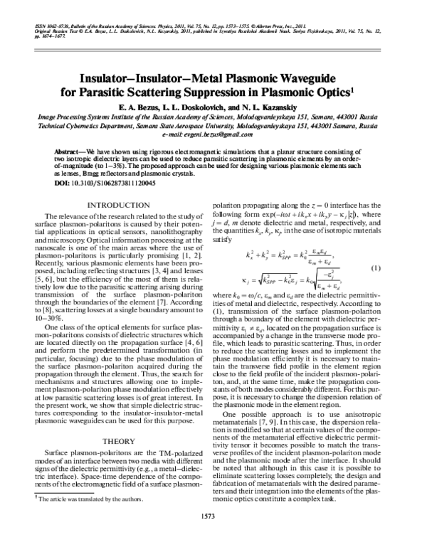(PDF) Insulator–Insulator–Metal Plasmonic Waveguide for Parasitic ...