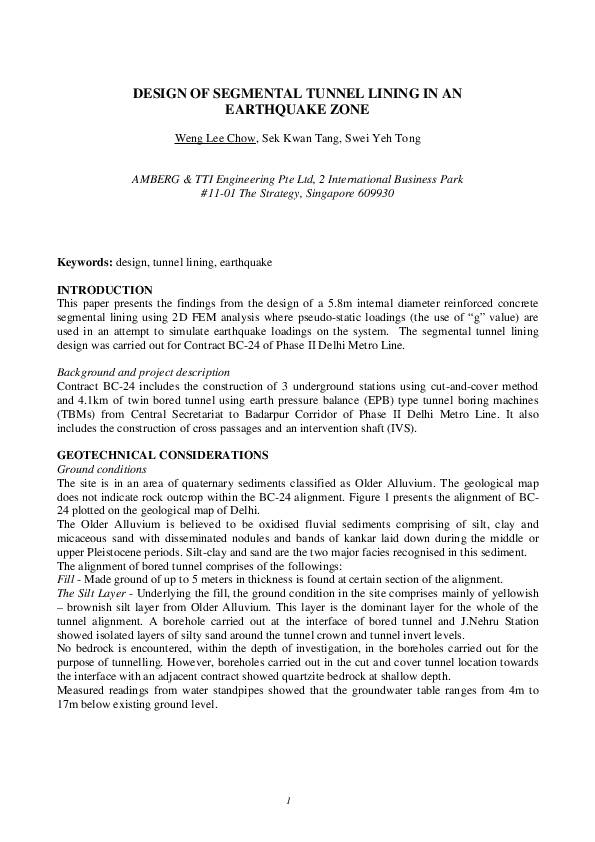 (PDF) DESIGN OF SEGMENTAL TUNNEL LINING IN AN EARTHQUAKE ZONE