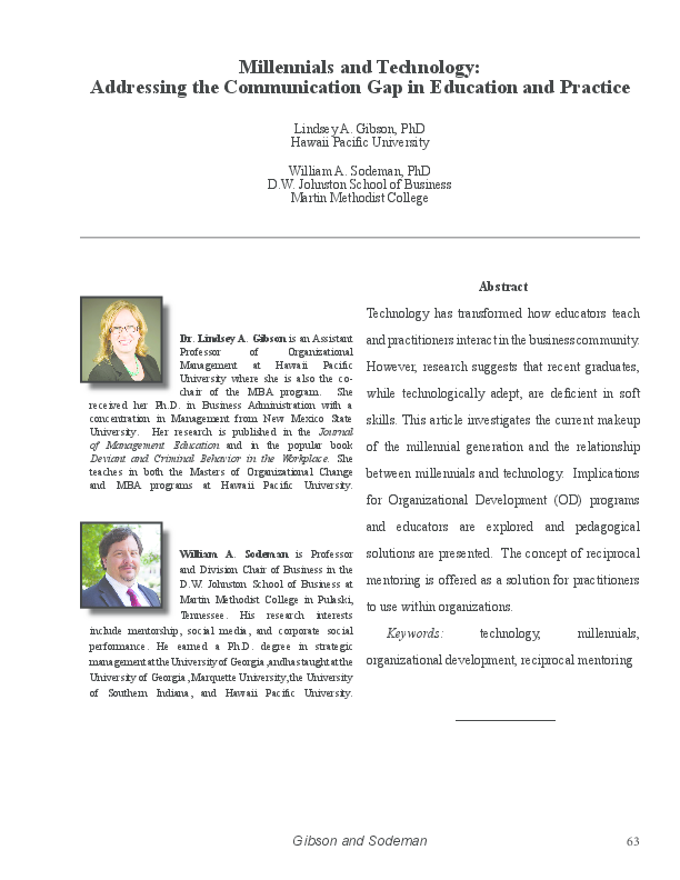 (PDF) Millennials and Technology: Addressing the Communication Gap in Education and Practice