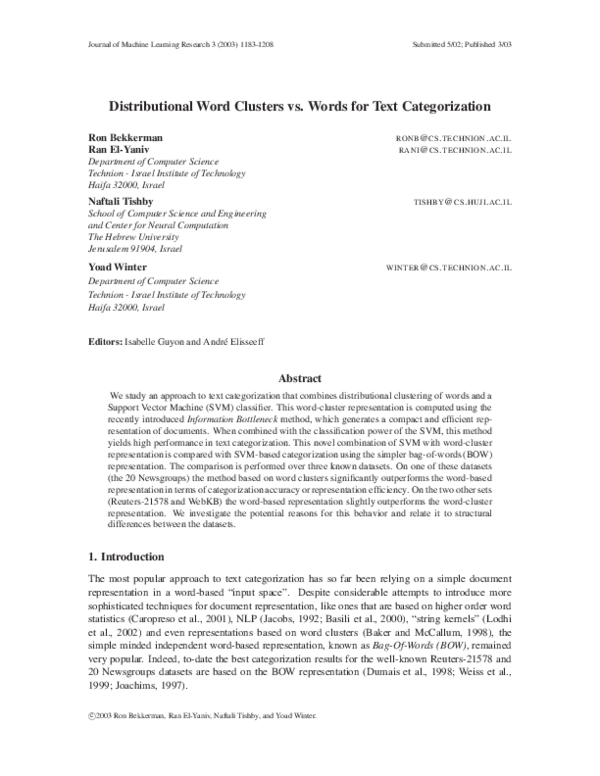 (PDF) Distributional Word Clusters vs. Words for Text Categorization