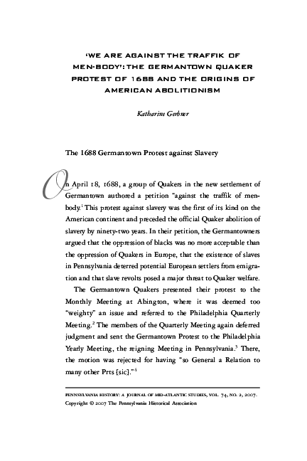 (PDF) 'We are against the traffik of men-body’: The Germantown Quaker ...