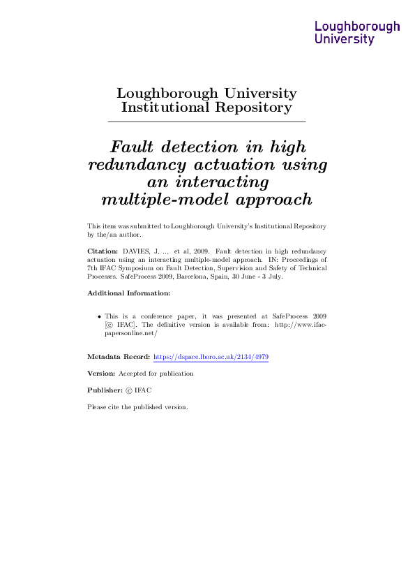 Pdf Fault Detection In High Redundancy Actuation Using An Interacting Multiple Model Approach