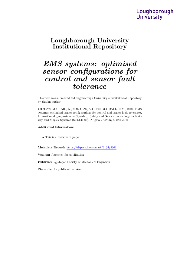 (PDF) EMS systems: optimised sensor configurations for control and sensor fault tolerance