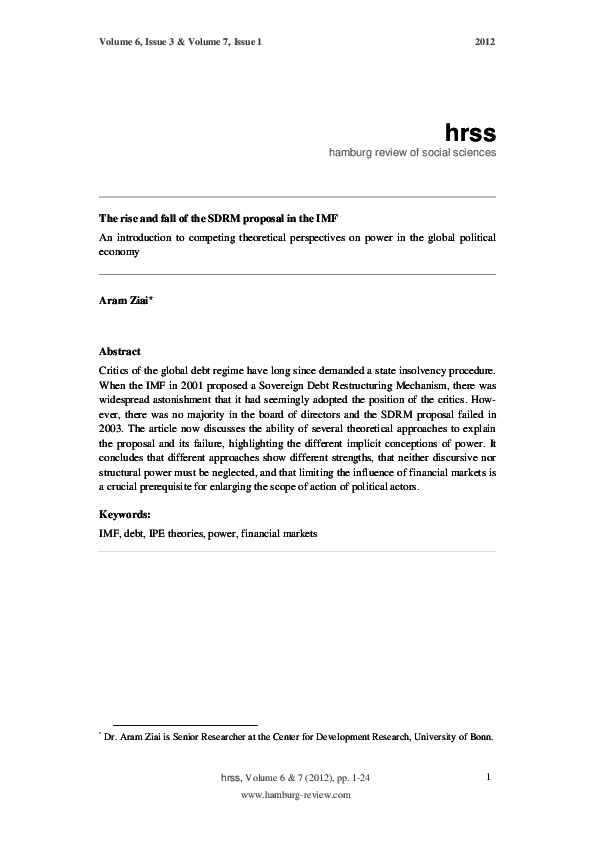 (PDF) The rise and fall of the SDRM proposal in the IMF An introduction ...