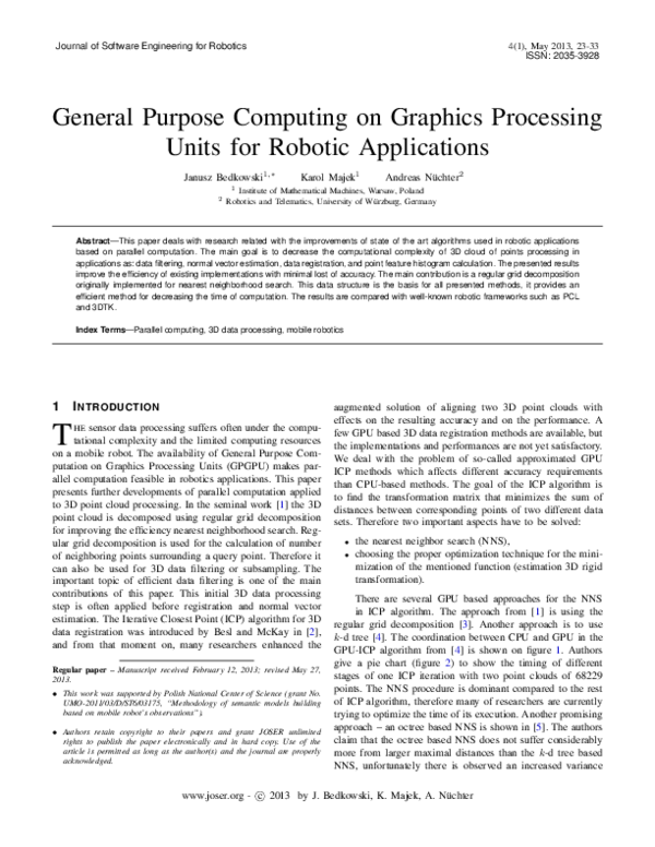 (PDF) General Purpose Computing on Graphics Processing Units for Robotic Applications