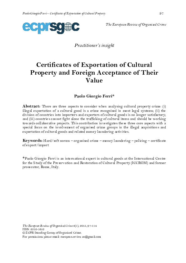 (PDF) Certificates of Exportation of Cultural Property and Foreign ...