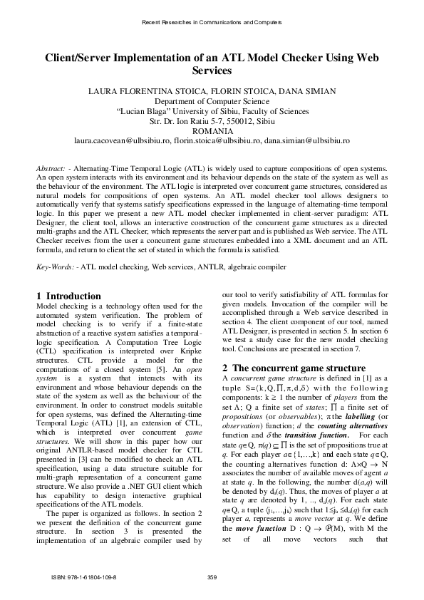 Pdf Clientserver Implementation Of An Atl Model Checker Using Web Services