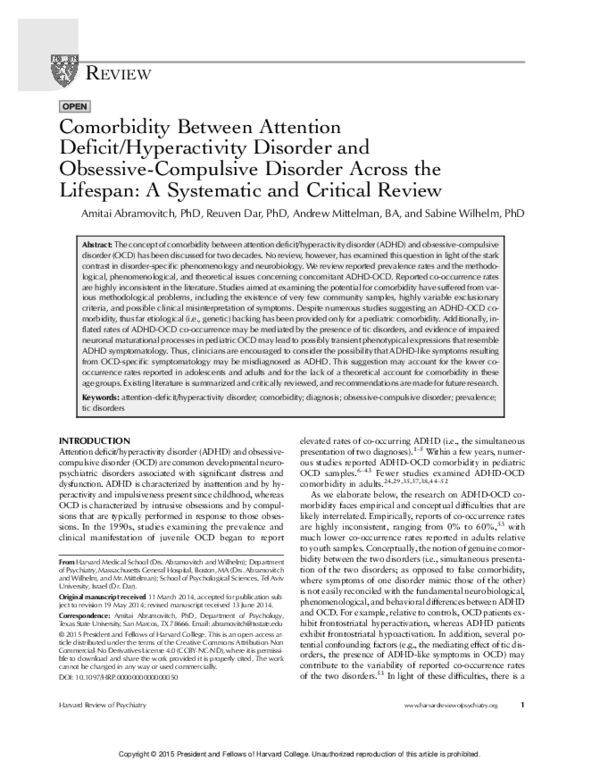 (PDF) Comorbidity Between Attention Deficit/Hyperactivity Disorder and Obsessive-Compulsive ...