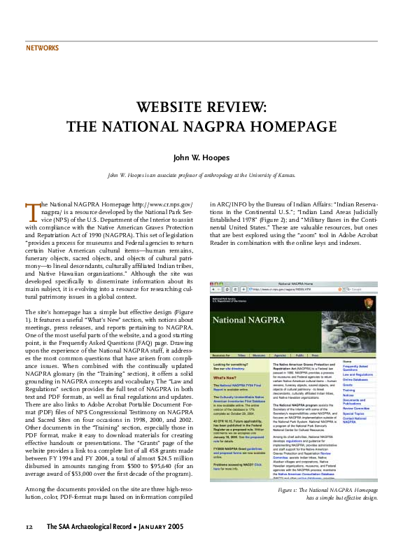 (PDF) Website Review: National NAGPRA Homepage (2005)