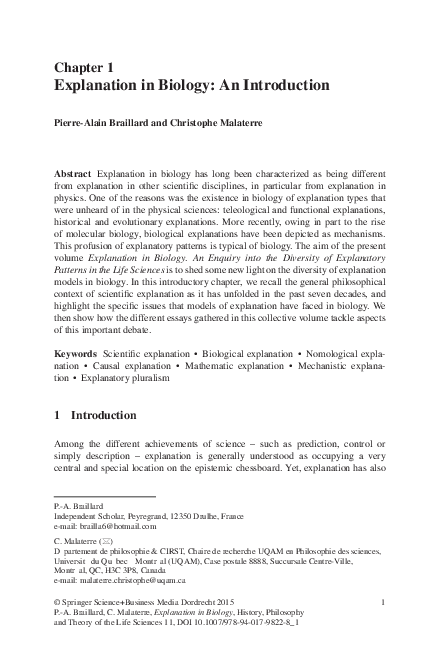 (PDF) (2015) Explanation in Biology: An Introduction