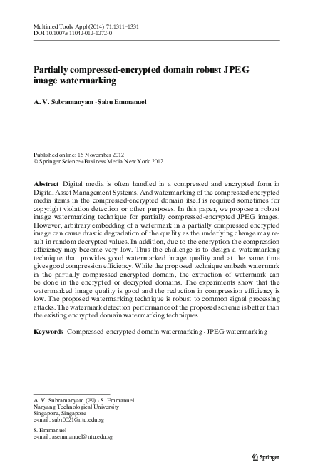(PDF) Partial Compressed Encrypted Domain Robust JPEG Image Watermarking (PDF) Partial Compressed Encrypted Domain Robust JPEG Image Watermarking