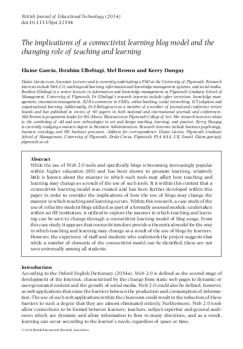 (PDF) The implications of a Connectivist learning blog model and the changing role of teaching ...