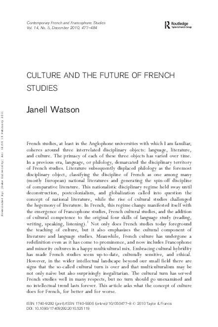 (PDF) Culture and the Future of French Studies