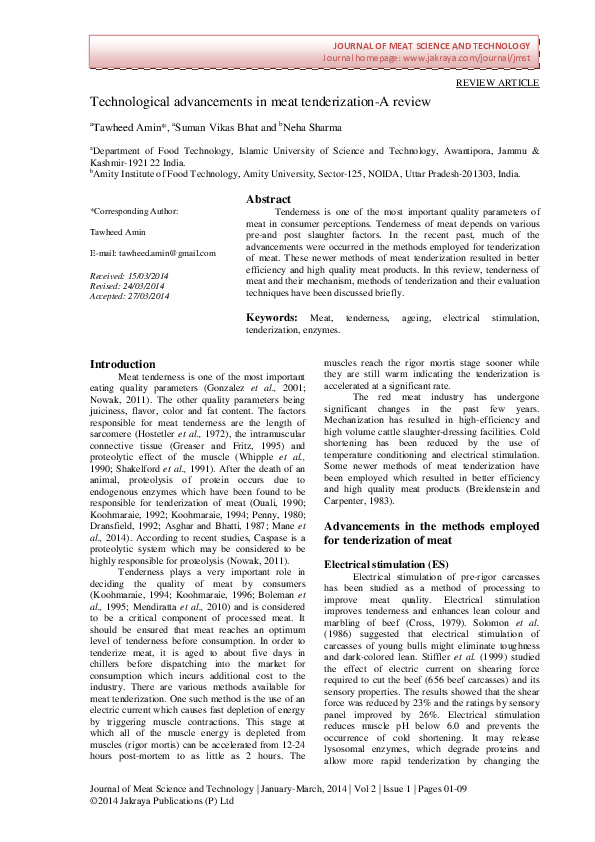 (PDF) Technological advancements in meat tenderization-A review