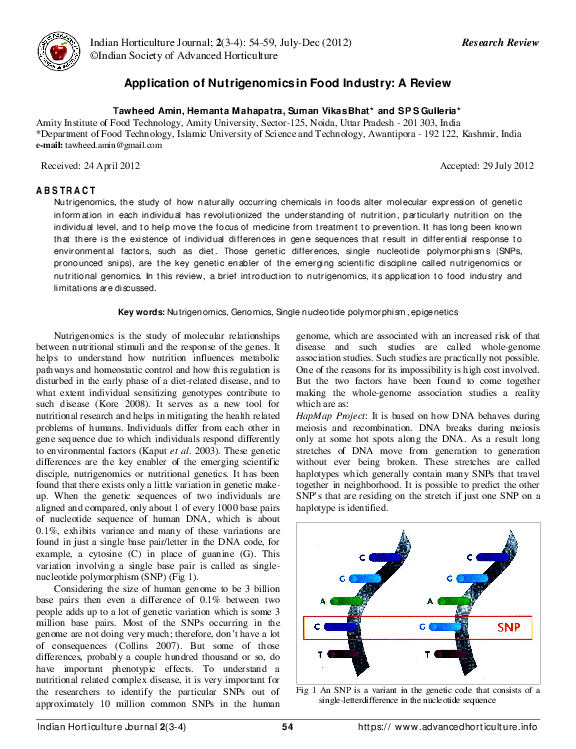 (PDF) Application of Nutrigenomics in Food Industry: A Review