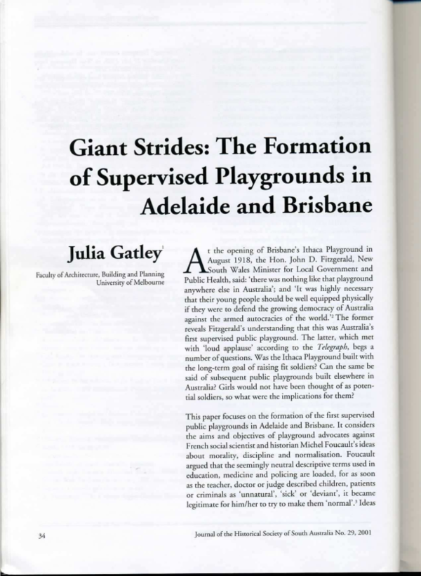(PDF) Giant Strides: The Formation of Supervised Playgrounds in Adelaide and Brisbane