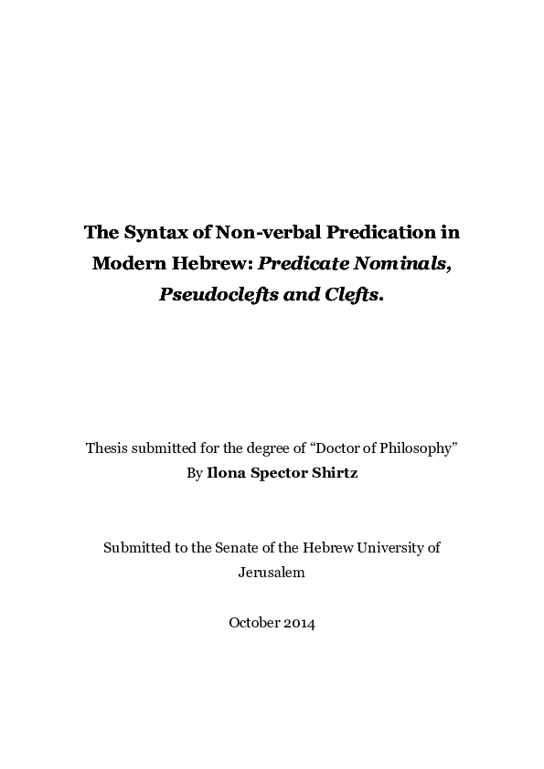 (PDF) The syntax of non-verbal predication in Modern Hebrew: predicate ...