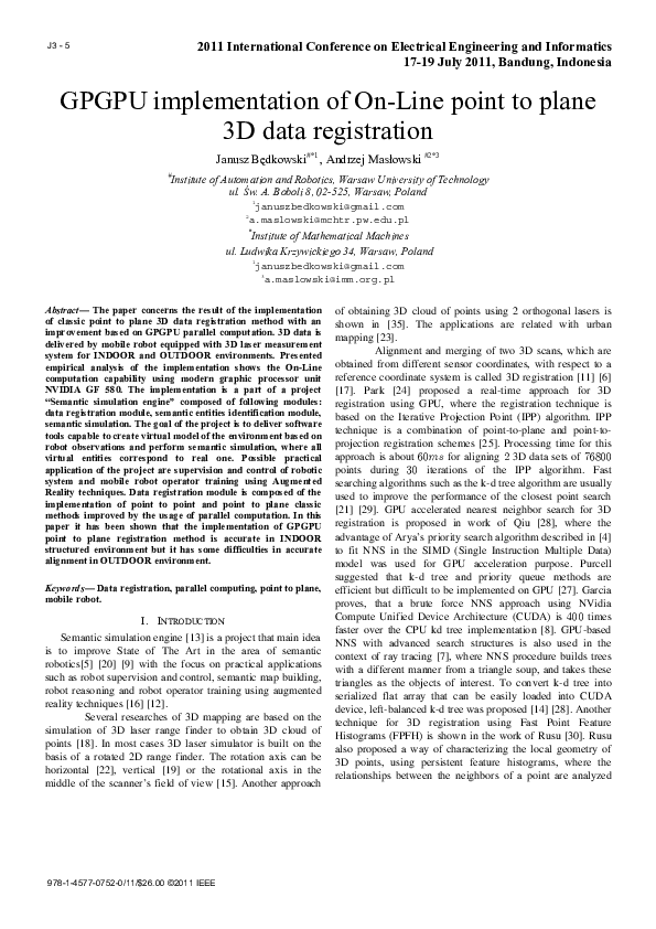 (PDF) GPGPU implementation of On-Line point to plane 3D data registration