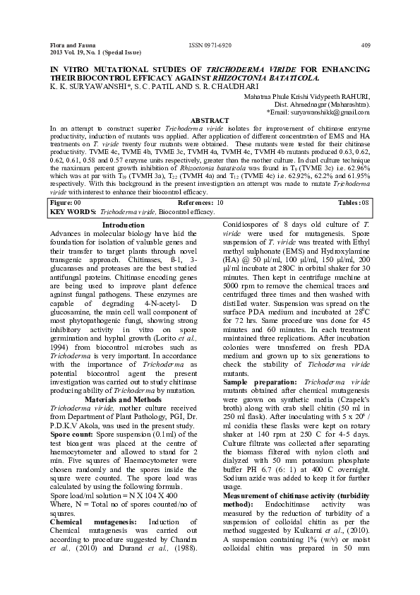 (PDF) IN VITRO MUTATIONAL STUDIES OF TRICHODERMA VIRIDE FOR ENHANCING THEIR BIOCONTROL EFFICACY ...