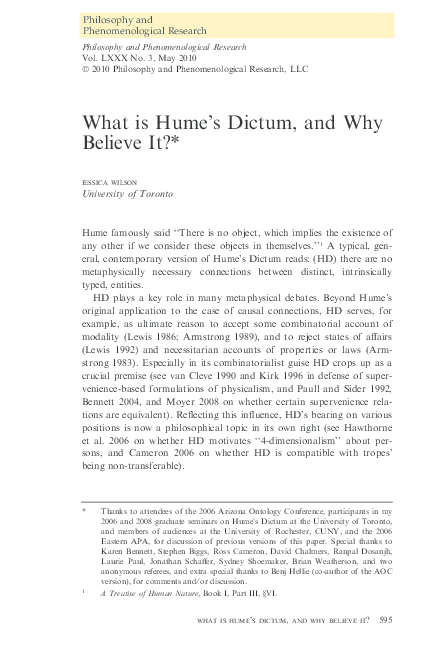 (PDF) What is Hume's Dictum, and Why Believe It?