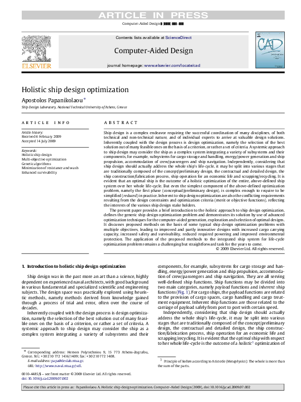 (PDF) Holistic ship design optimization