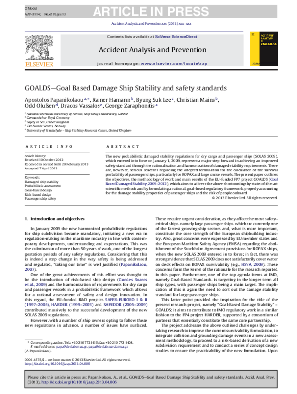 (PDF) GOALDS–Goal Based Ship Stability & Safety Standards