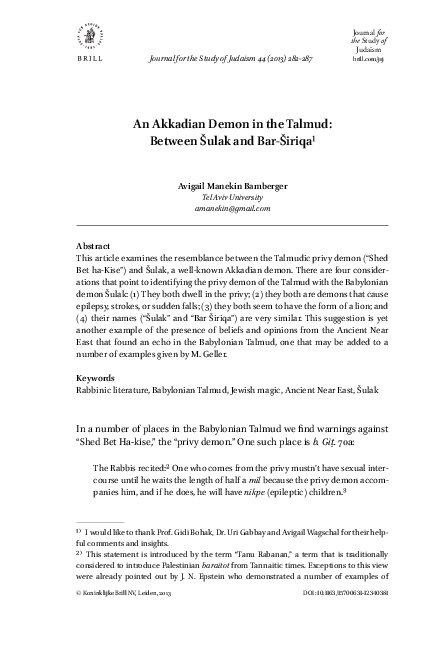 (PDF) An Akkadian Demon in the Talmud: Between Šulak and Bar-Širiqa