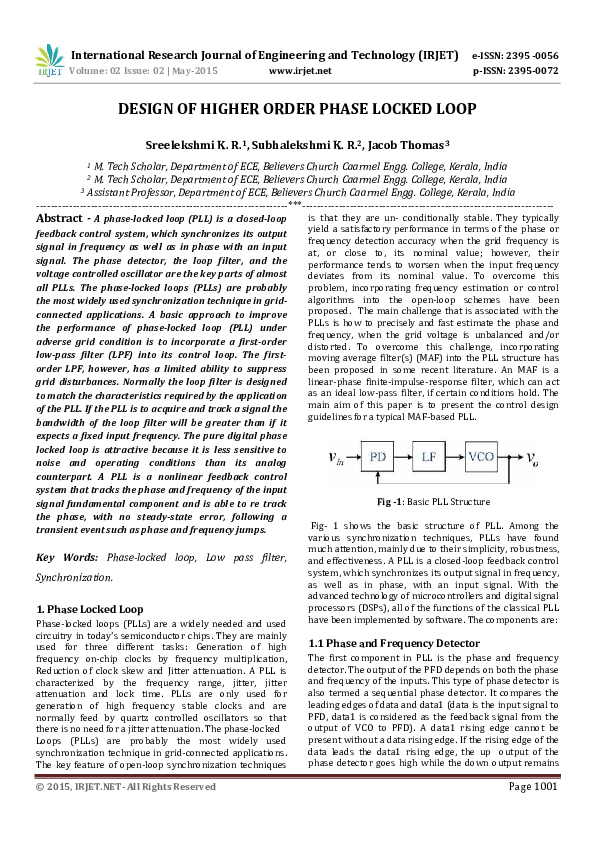 (PDF) IRJET-DESIGN OF HIGHER ORDER PHASE LOCKED LOOP