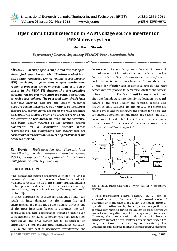 Pdf Irjet Open Circuit Fault Detection In Pwm Voltage Source Inverter