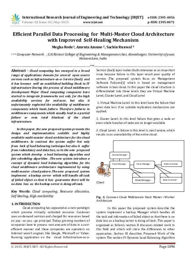 (PDF) IRJET-Efficient Parallel Data Processing for Multi-Master Cloud Architecture with Improved ...