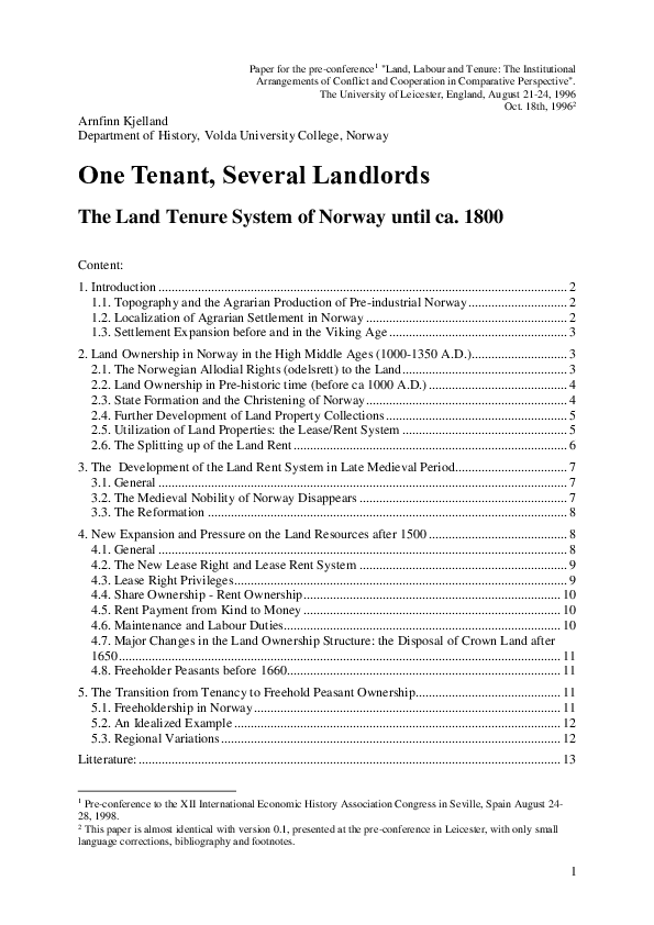 (PDF) One Tenant, Several Landlords. The Land Tenure System of Norway ...
