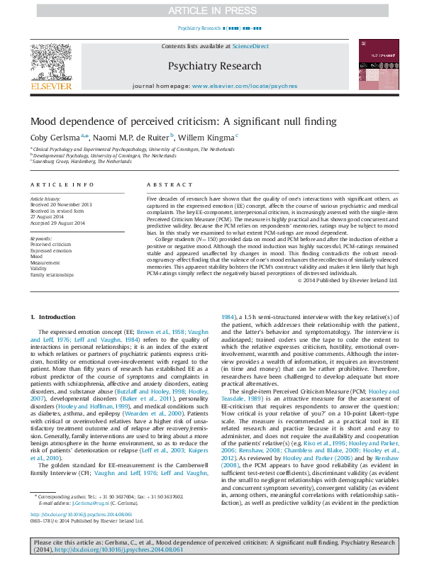 (PDF) Mood dependence of perceived criticism: A significant null finding.