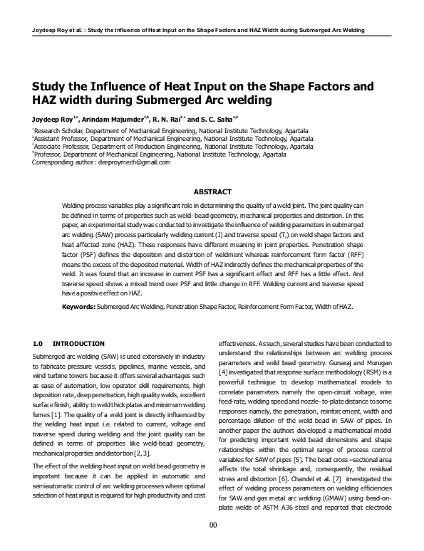 (PDF) Study the Influence of Heat Input on the Shape Factors and HAZ ...