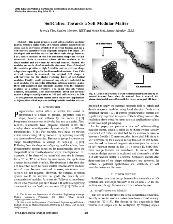 (PDF) SoftCubes: Stretchable and Self-assembling Three-dimensional Soft Modular Matter