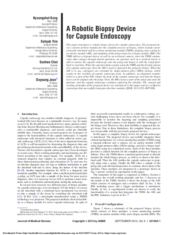 (PDF) A robotic biopsy device for capsule endoscopy