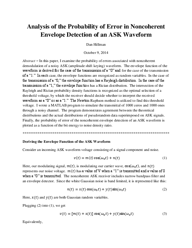 (PDF) Analysis of the Probability of Error in Noncoherent Envelope ...