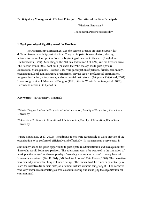 (DOC) Participatory Management of School Principal: Narrative of the ...