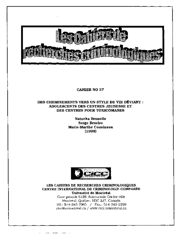 (PDF) DES CHEMINEMENTS VERS UN STYLE DE VIE DÉVIANT ADOLESCENTS DES CENTRES JEUNESSE ET DES ...