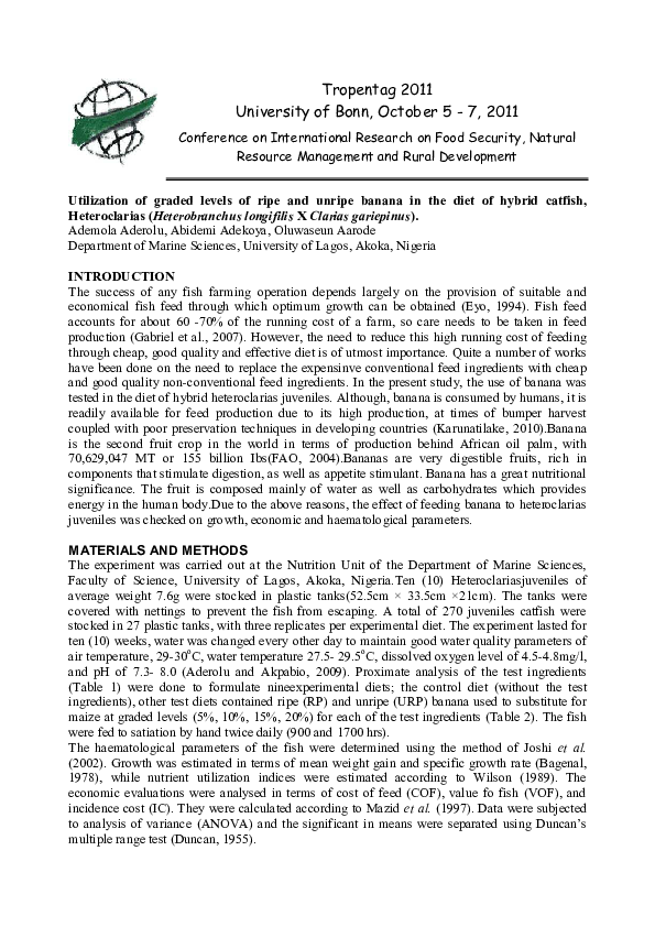 (PDF) Utilization of graded levels of ripe and unripe banana in the ...