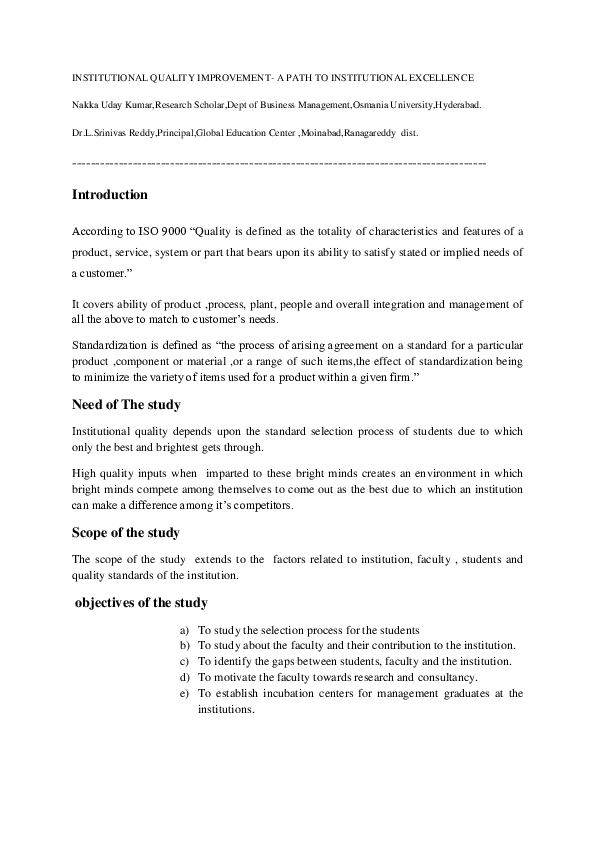 (PDF) Institutional Quality Improvement -A Path to Institutional Excellence