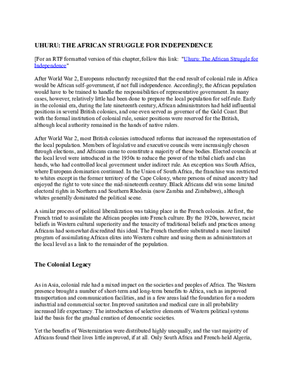 (DOC) UHURU: THE AFRICAN STRUGGLE FOR INDEPENDENCE