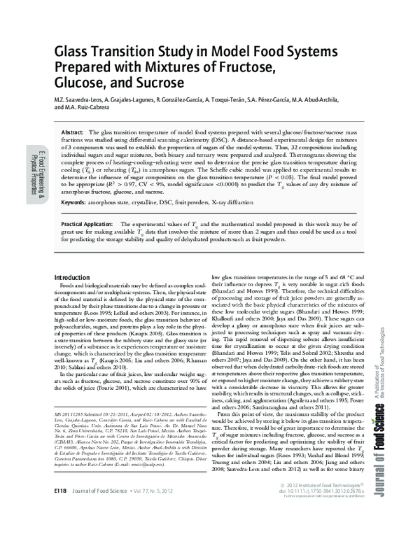 (PDF) Glass transition study in model food systems prepared with ...