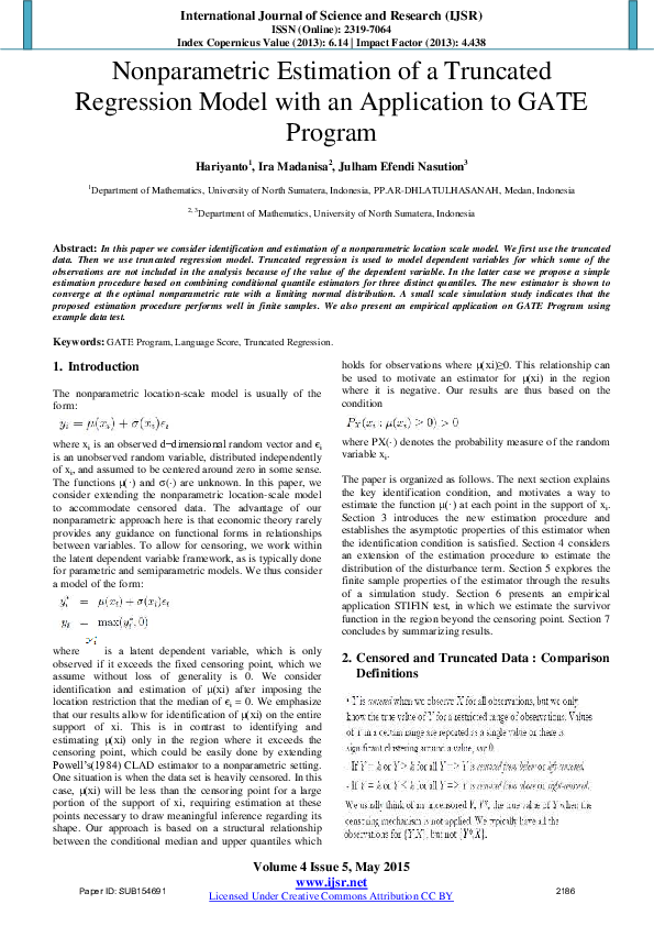 Nonparametric Estimation of a Truncated Regression Model with an Application to GATE Program