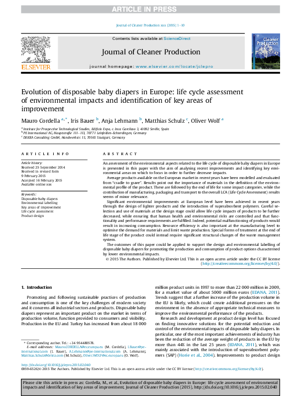 (PDF) Evolution of disposable baby diapers in Europe: life cycle ...