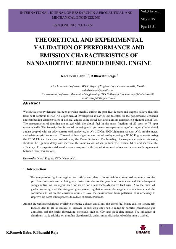 Pdf Theoretical And Experimental Validation Of Performance And Emission Characteristics Of